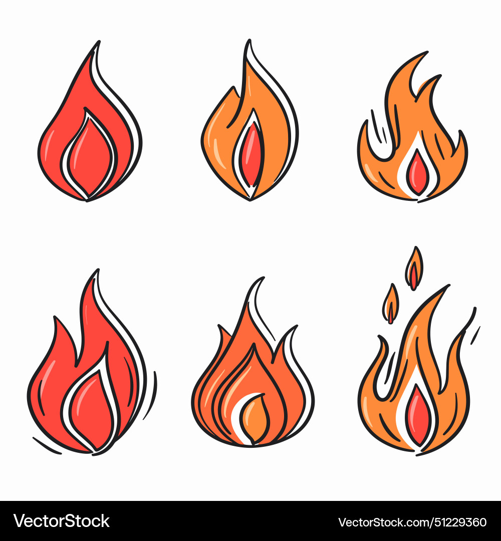 Six cartoon flame icons representing fire heat Vector Image