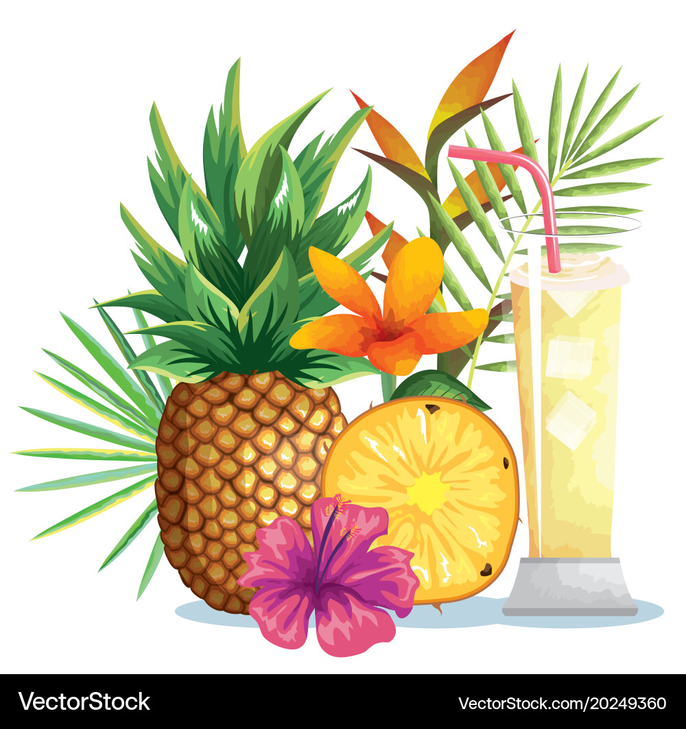 Tropical cocktail with pineapple fruit Royalty Free Vector