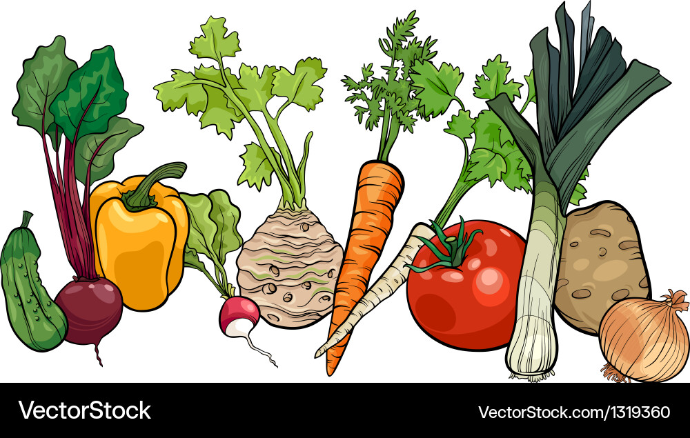 Vegetables big group cartoon Royalty Free Vector Image