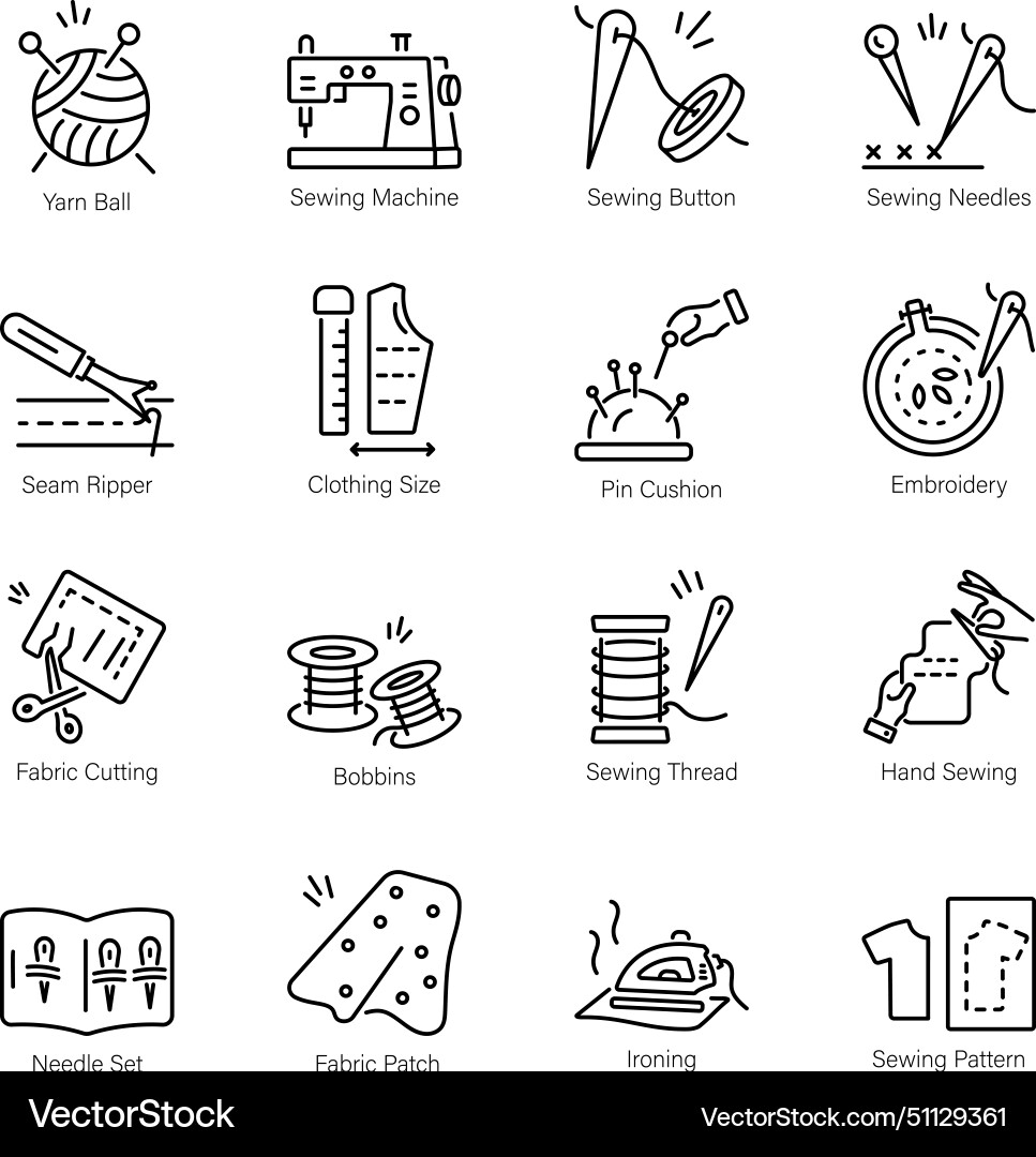 Bundle of modern sewing linear icons Royalty Free Vector