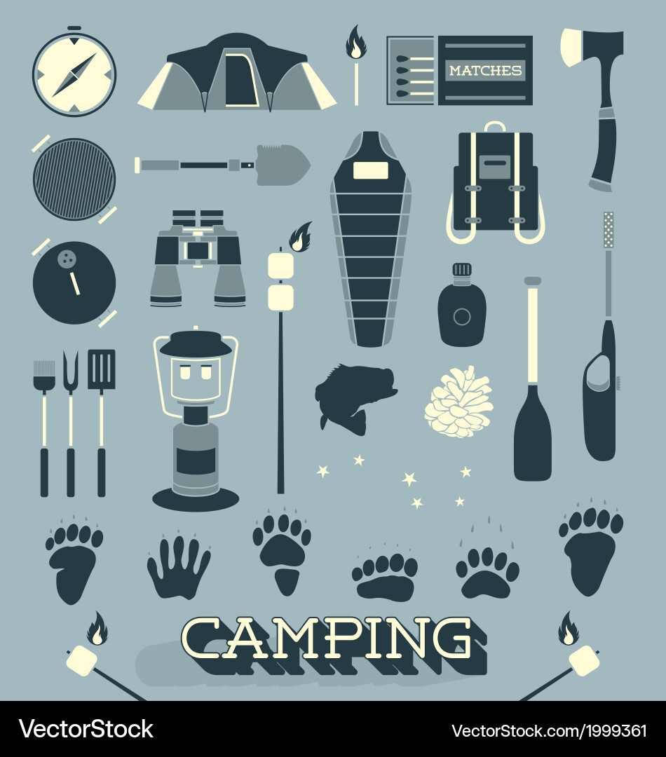 Camping and outdoors icons symbols Royalty Free Vector Image