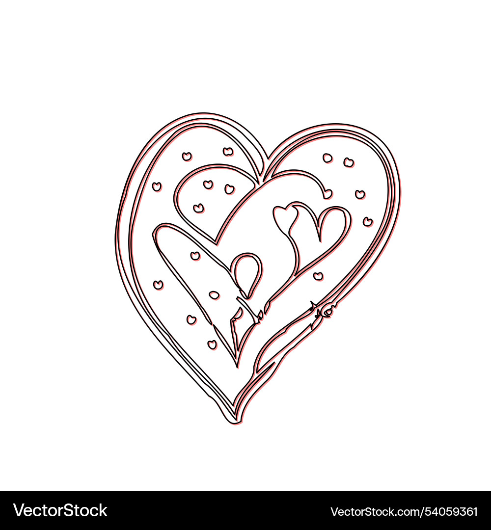 Heart shaped cake outline sketch red Royalty Free Vector
