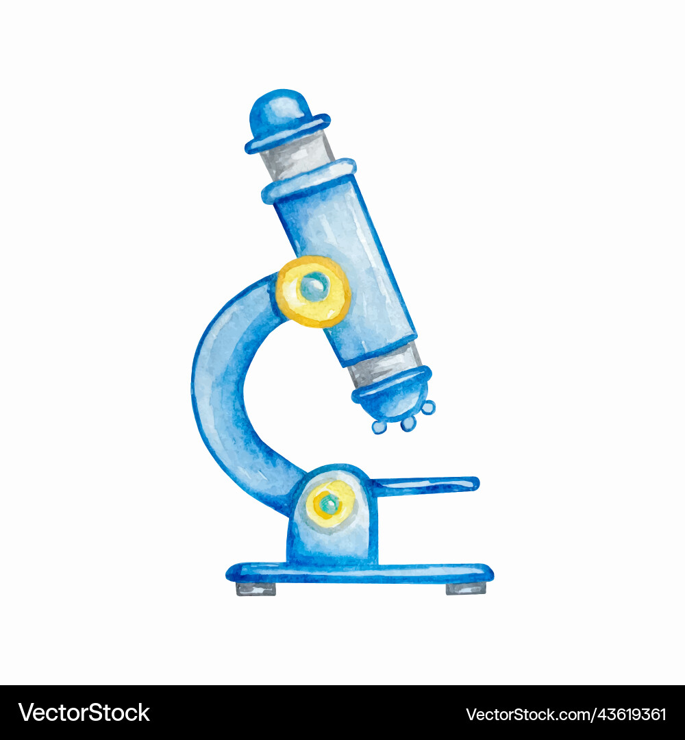 Watercolor school blue microscope Royalty Free Vector Image