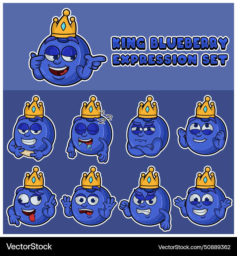 Blueberry fruit mascot character with crown Vector Image