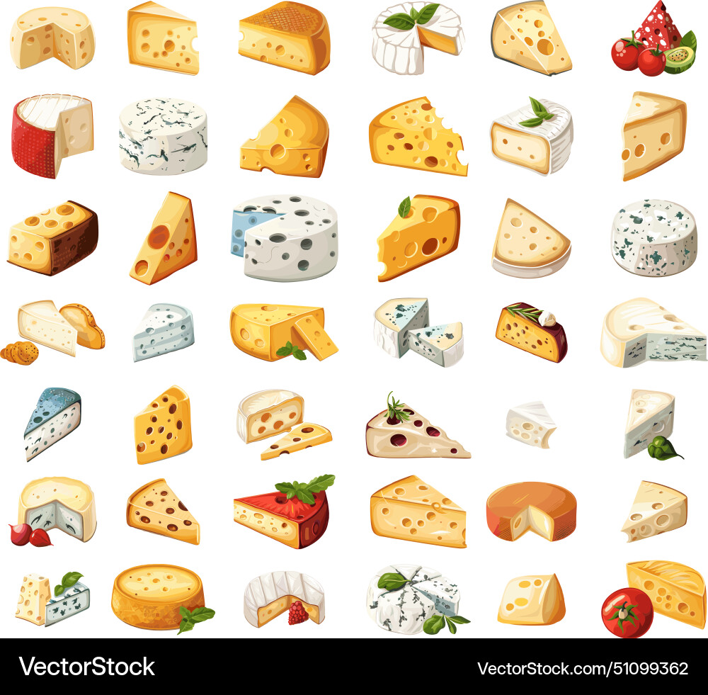 Cheese cartoon big set brie dor blue Royalty Free Vector