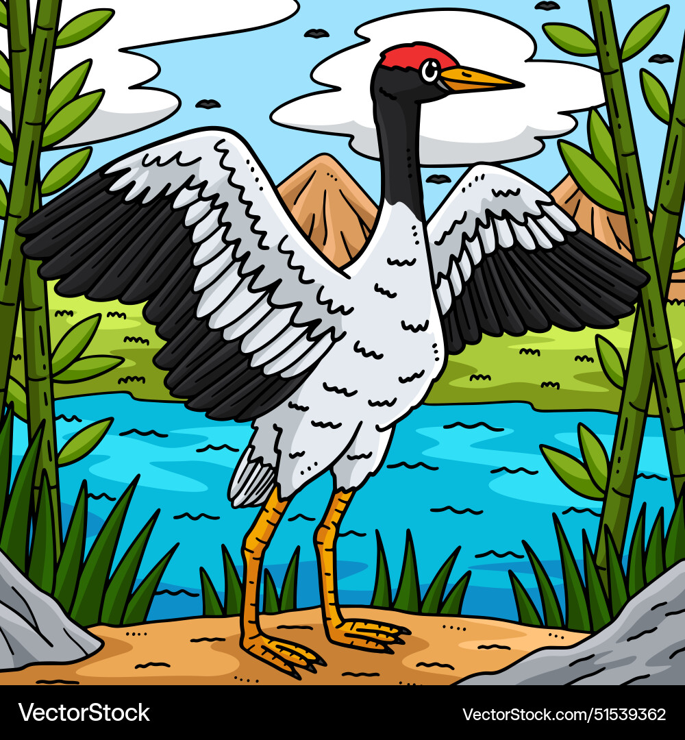 Crane bird colored cartoon Royalty Free Vector Image