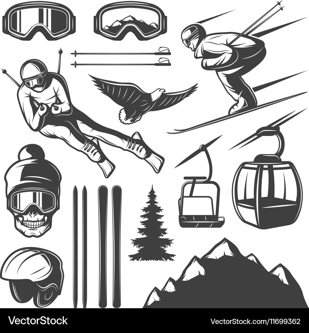 Nordic skiing elements set Royalty Free Vector Image