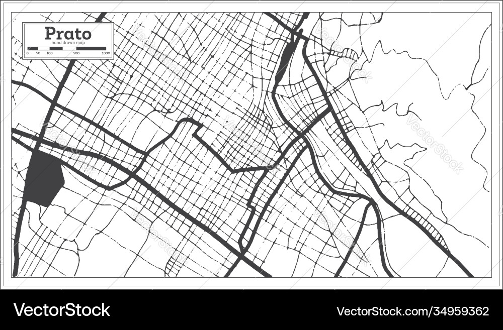Prato Italy City Map - Black & White Vector Image