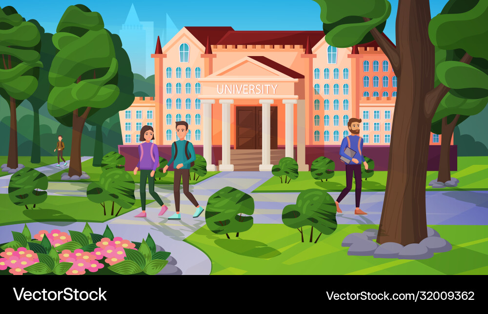 University landscape with people Royalty Free Vector Image