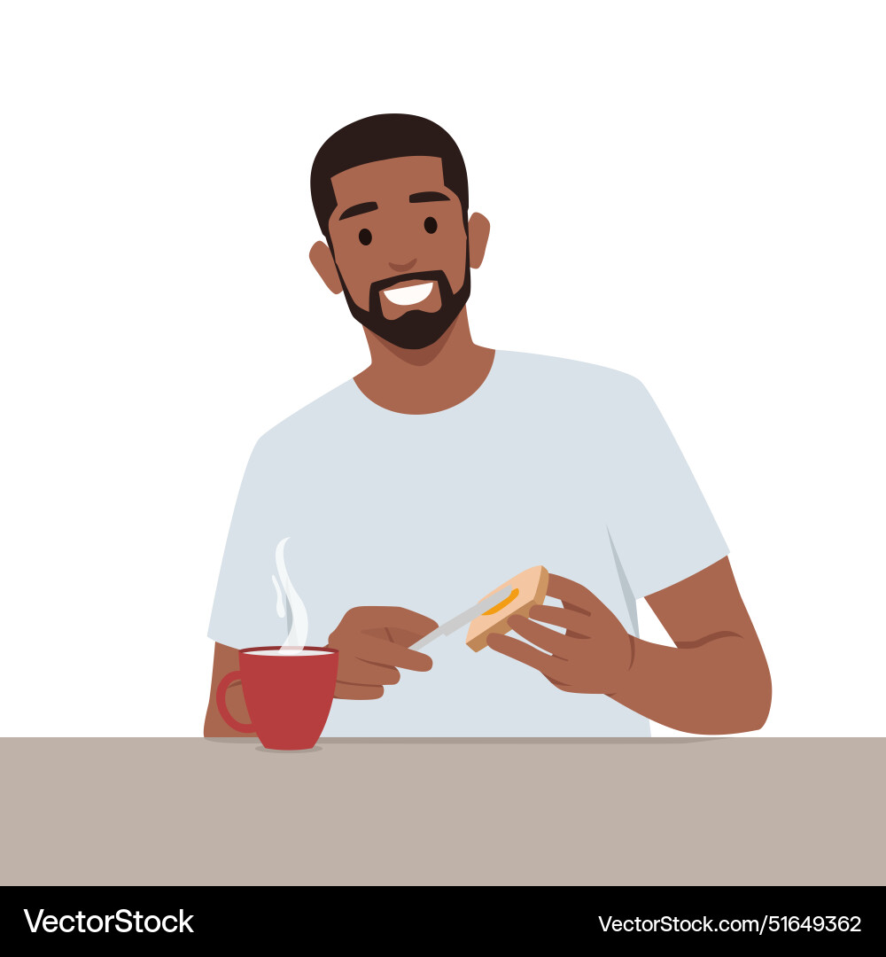 Young man character making toast spreading butter Vector Image