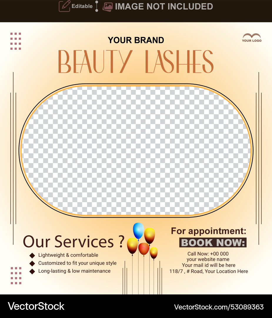 Elegant eye lash extensions social media post Vector Image