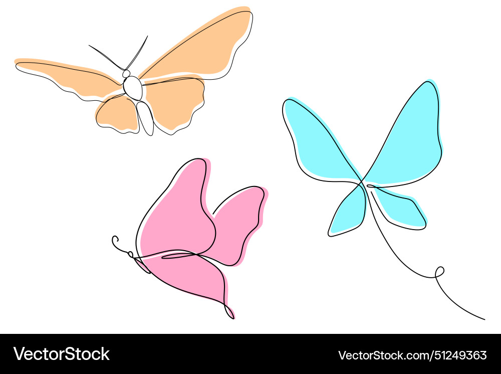 One continuous line butterfly pink Royalty Free Vector Image