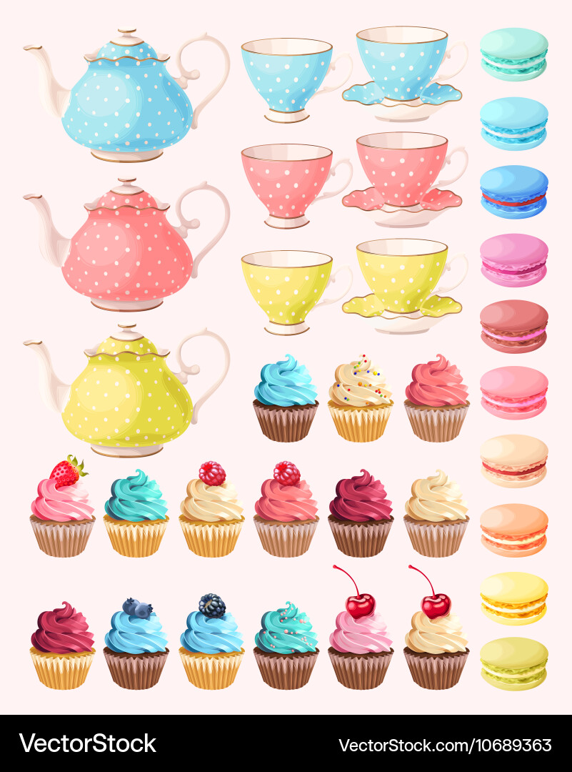Tea party set Royalty Free Vector Image - VectorStock