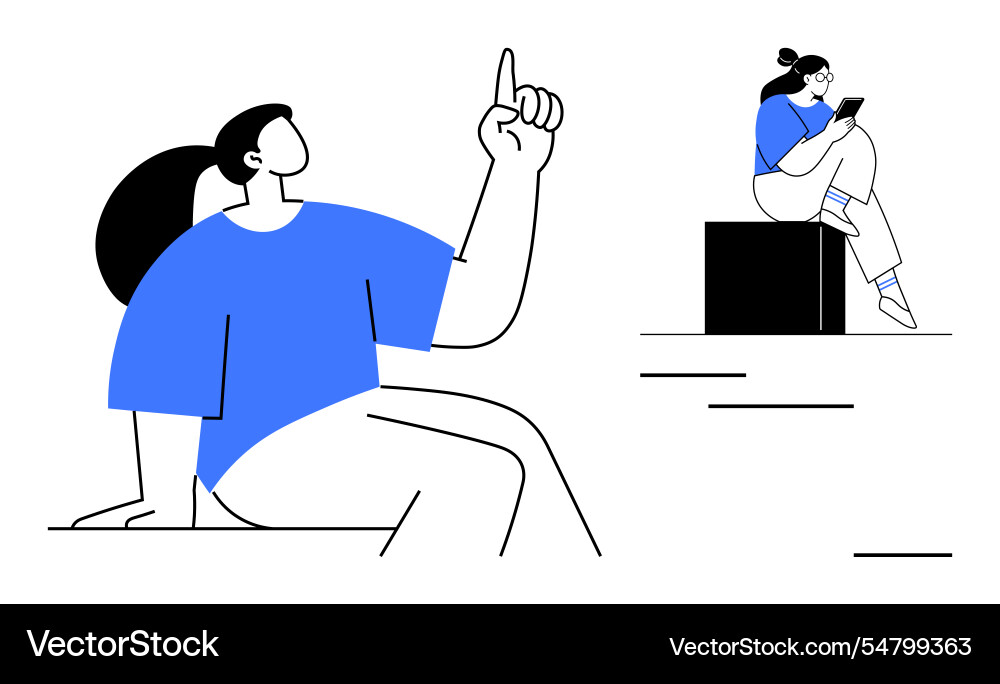 Two students engaging in discussion and research Vector Image