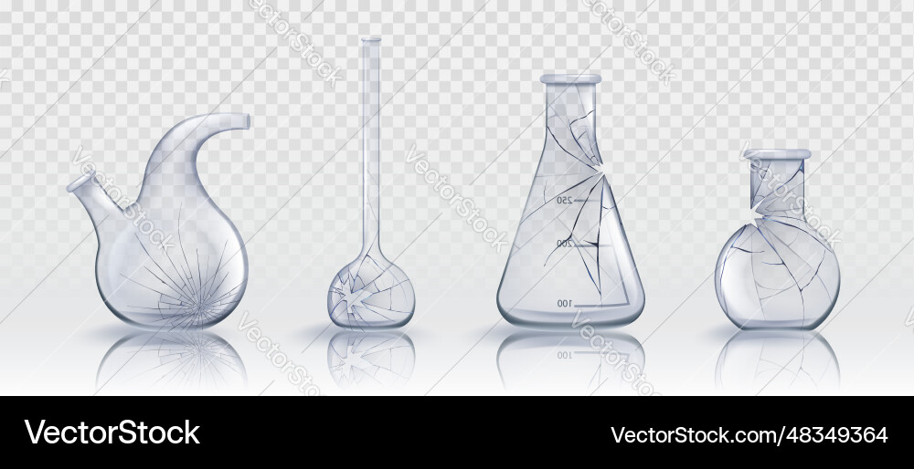 Broken glass laboratory chemical measuring flasks Vector Image