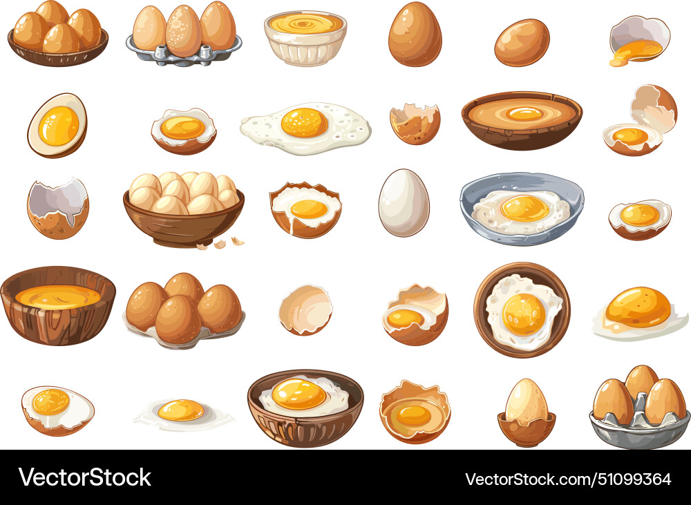 Chicken eggs cartoon set shell broken leak Vector Image
