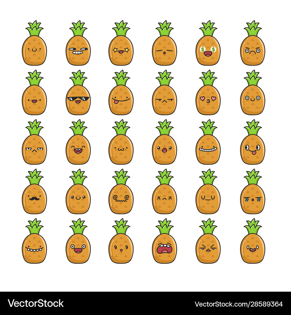 Collection kawaii pineapple emoticons cartoons Vector Image