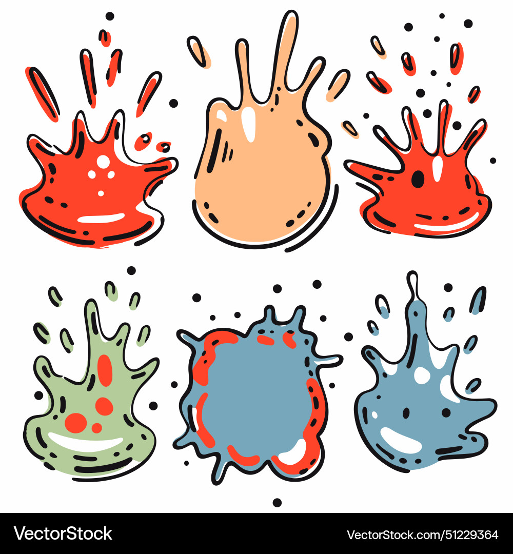 Colorful splatter shapes varied sizes splashing Vector Image