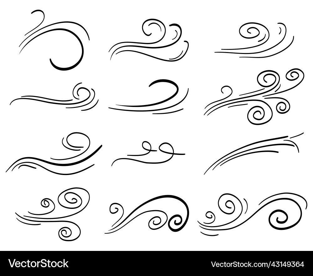 Doodle wind blow gust design isolated on white Vector Image