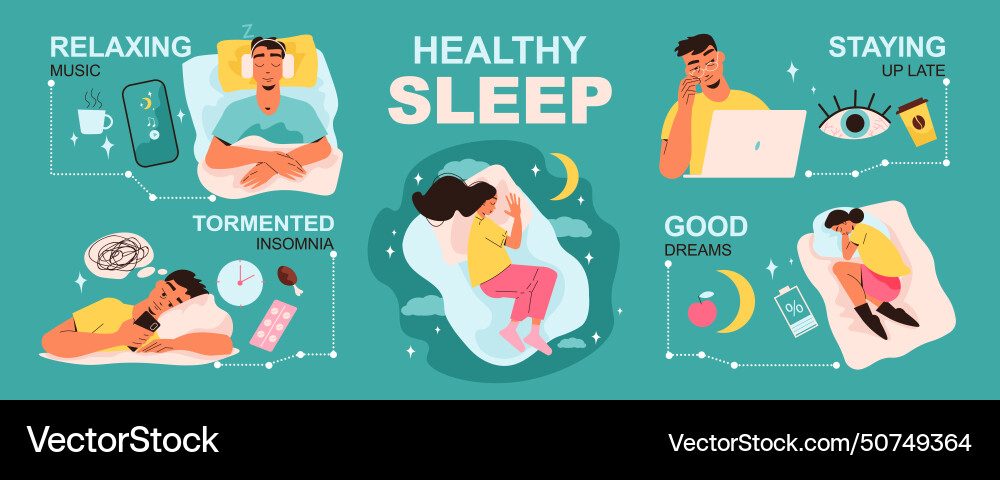 Healthy Sleep Infographic Set Royalty Free Vector Image