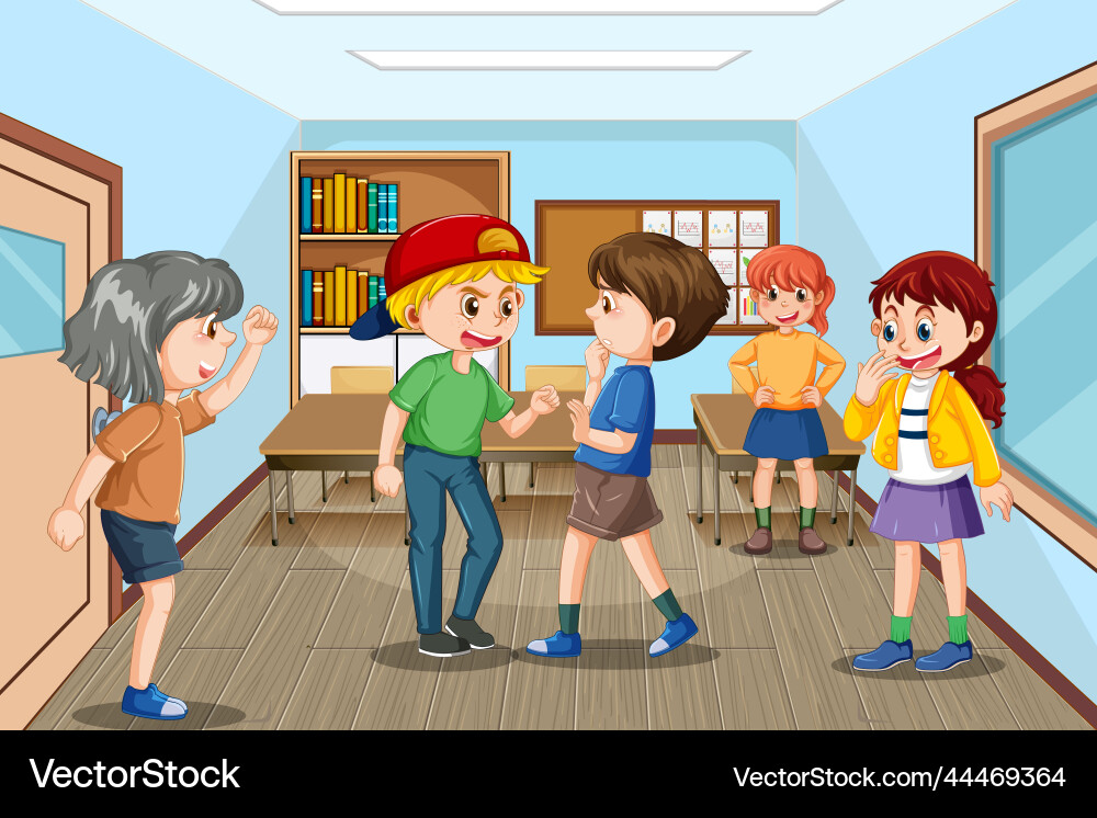 School bullying with student cartoon characters Vector Image