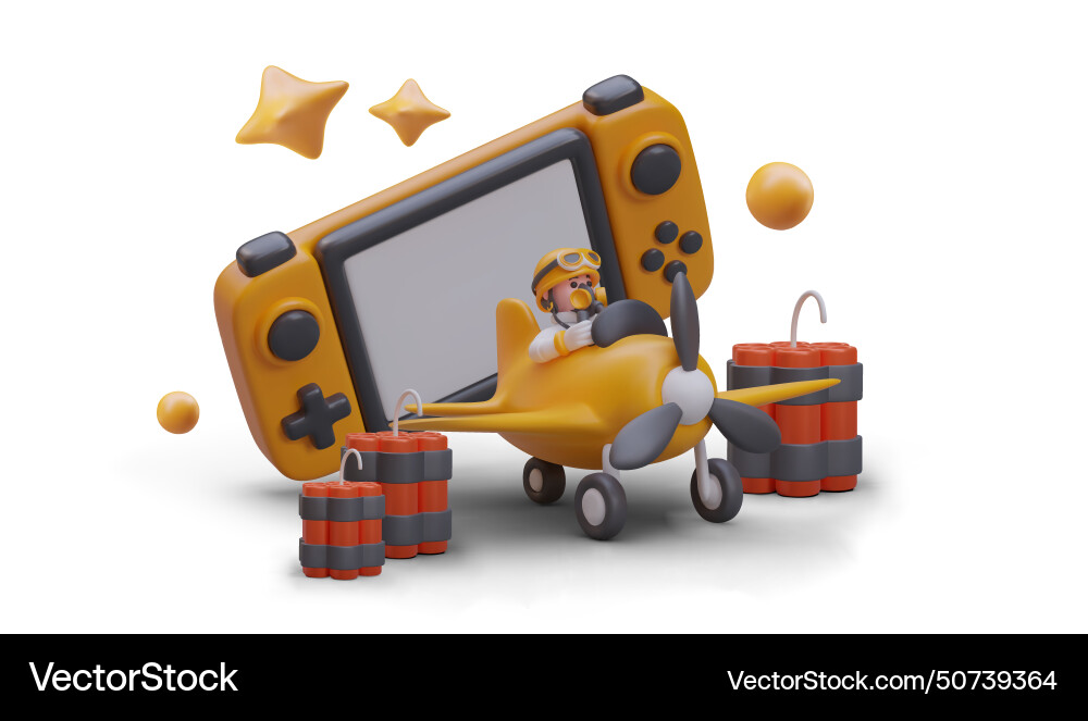 Video game with 3d cartoon character on airplane Vector Image
