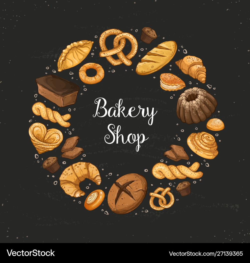 Fresh bread circle poster Royalty Free Vector Image