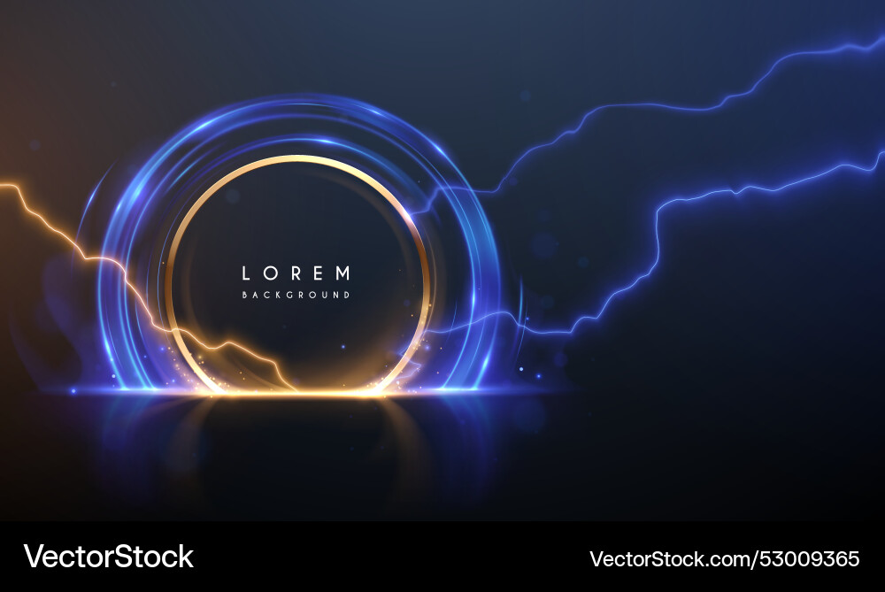 Gold and blue light rings with lightning effects Vector Image