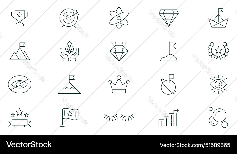 Mission vision amp value line icon set Royalty Free Vector