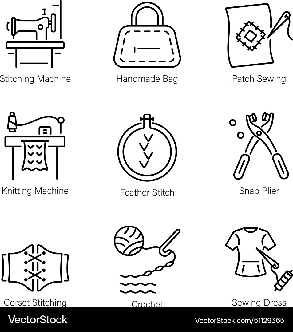 Modern pack of sewing accessories linear icons Vector Image