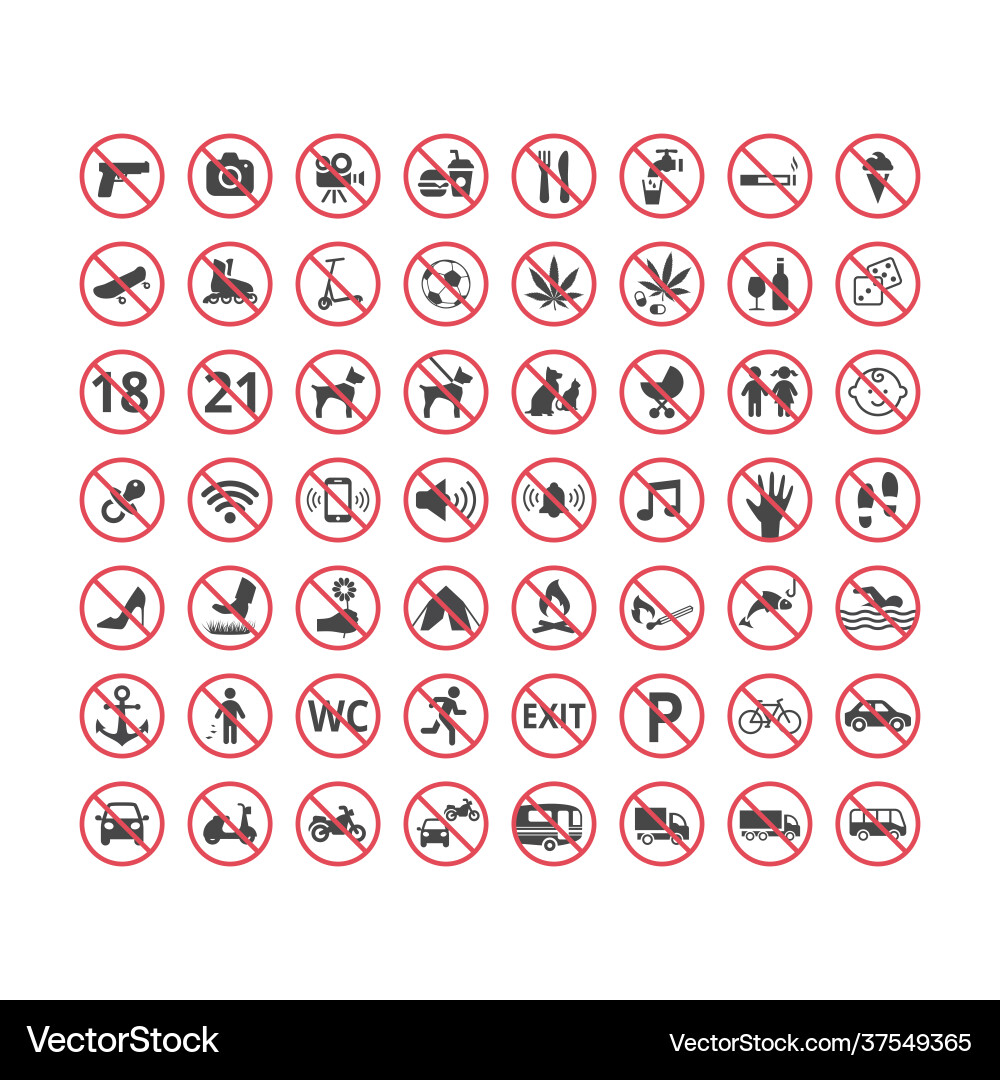 Red prohibition sign set Royalty Free Vector Image