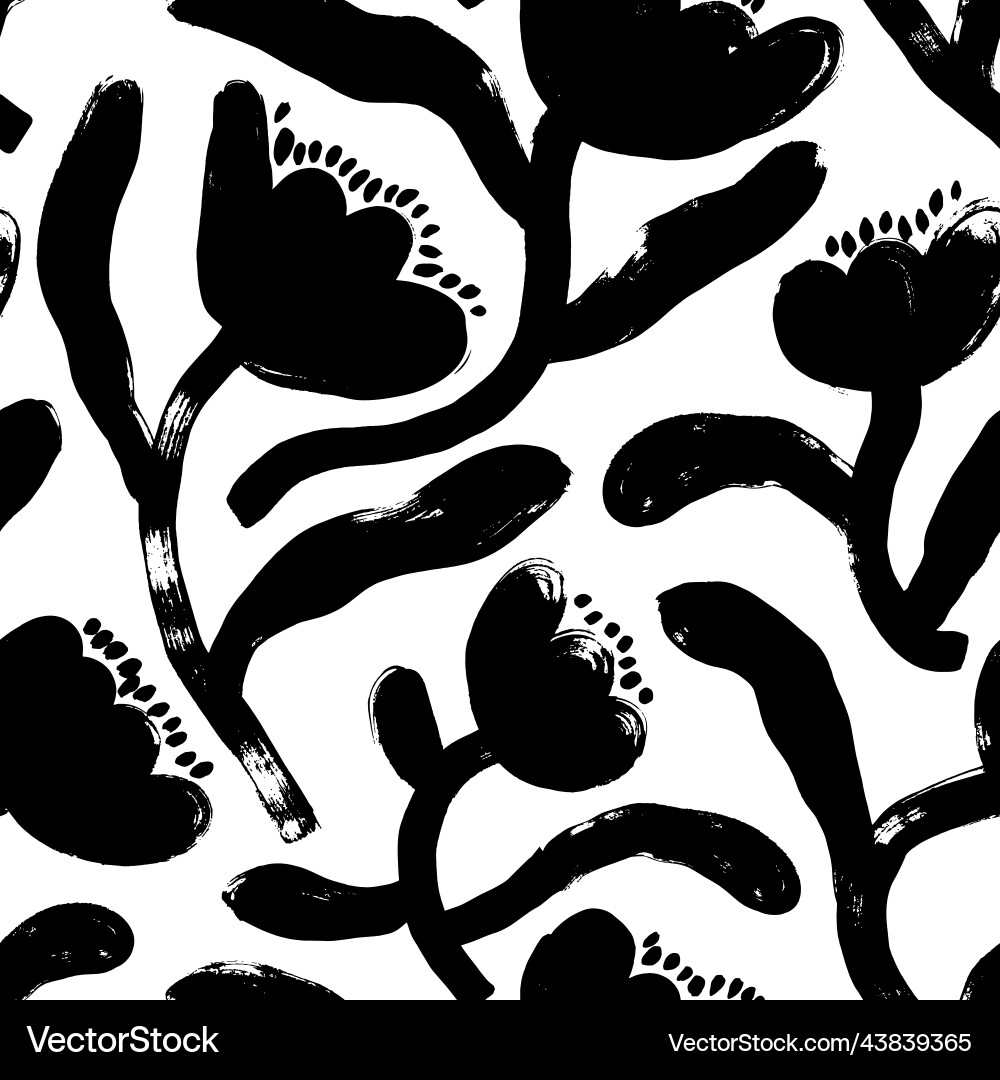 Seamless pattern with hand drawn abstract flowers Vector Image