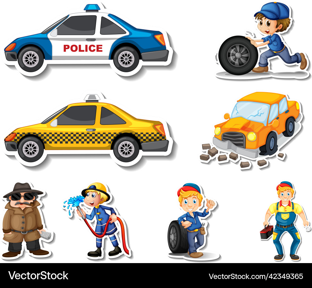 Sticker set of professions characters and objects Vector Image