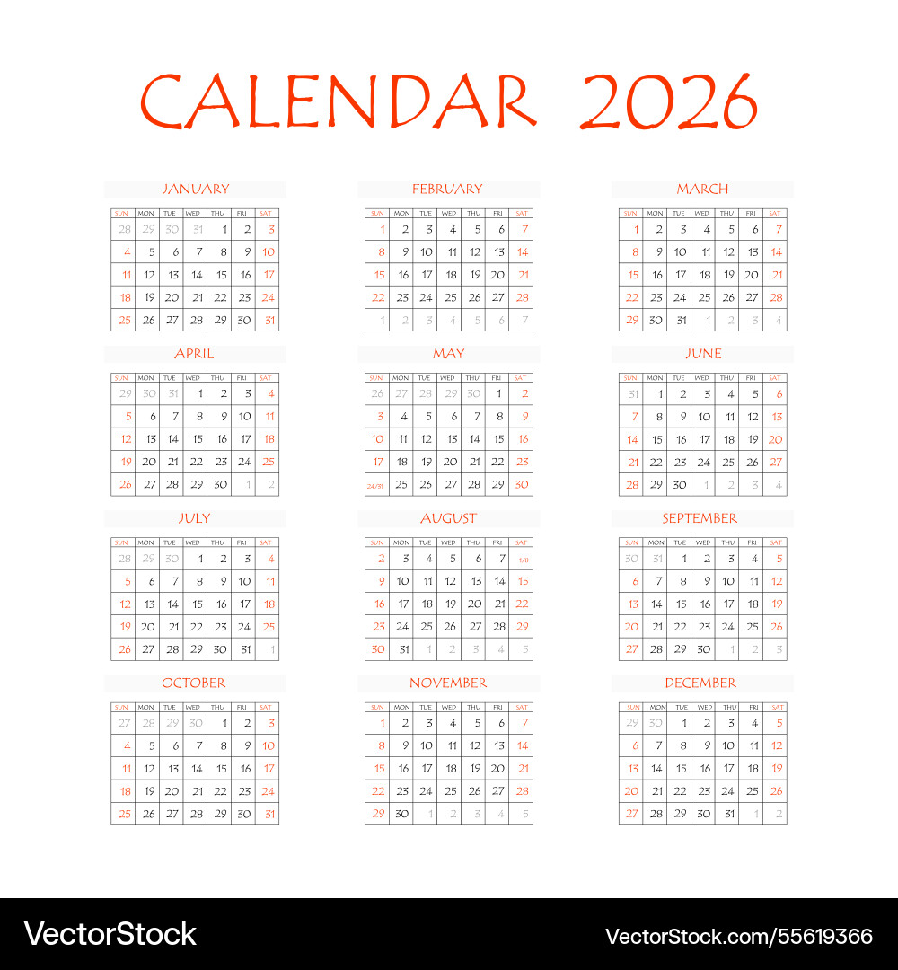 2026 calendar planner corporate week template Vector Image