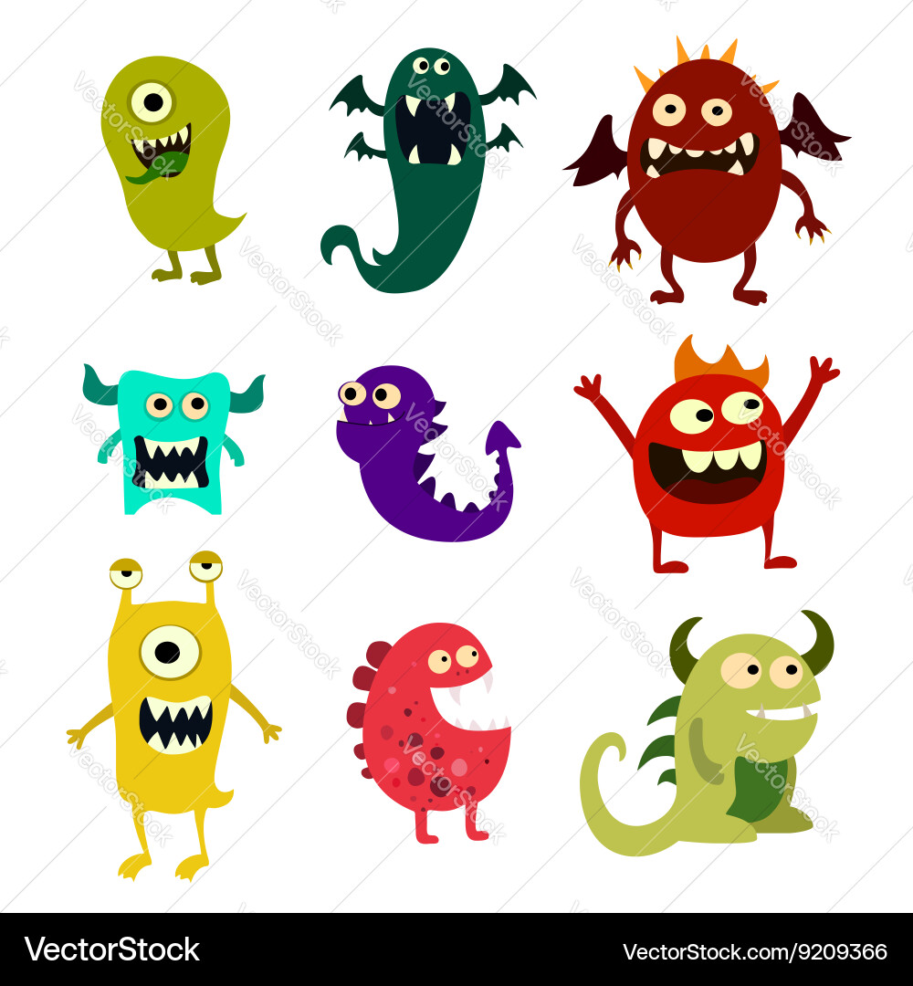 Colorful Cartoon Monster Set Royalty Free Vector Image