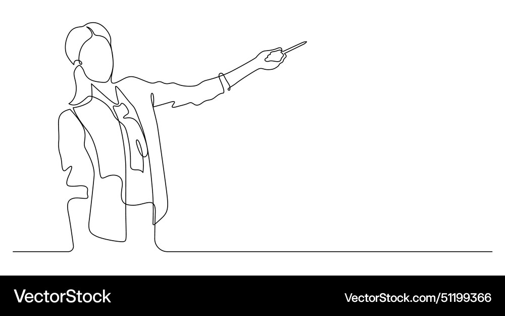 Continuous line drawing of woman presenting Vector Image