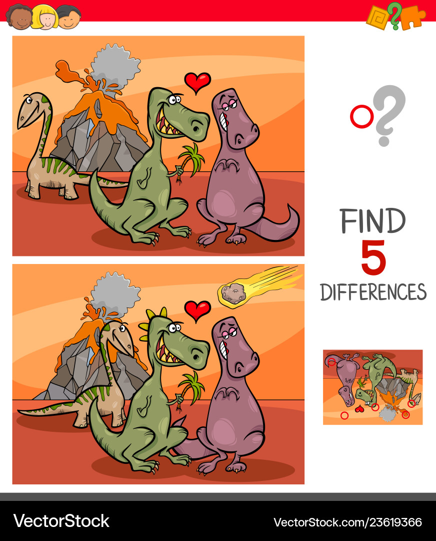 Dinosaur Spot the Differences Game Royalty Free Vector Image