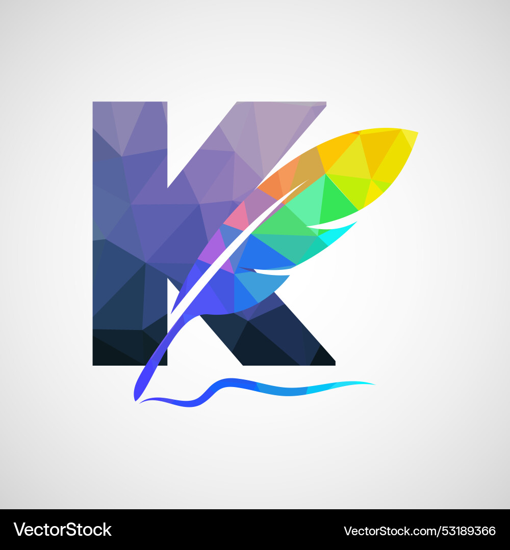 English alphabet k with feather logo design Vector Image