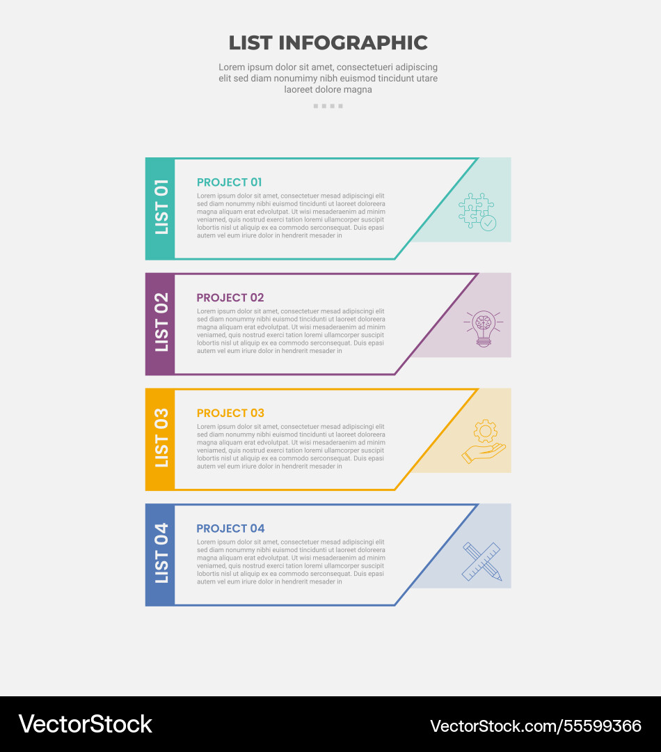 List vertical stacked process infographic outline Vector Image