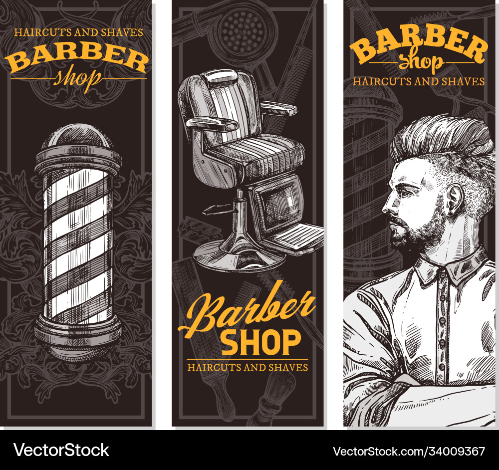 Barber Shop Sketch Banners Royalty Free Vector Image