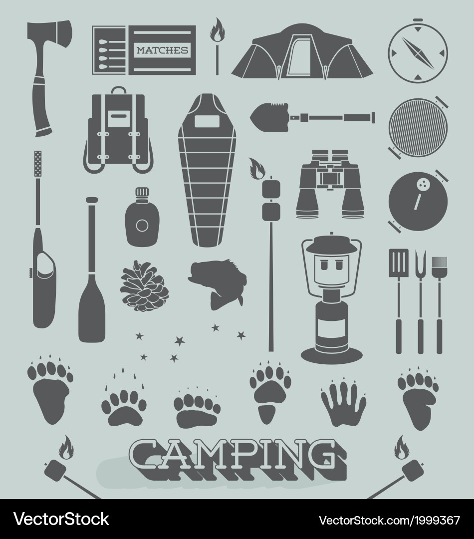 Camping and outdoors icons symbols Royalty Free Vector Image