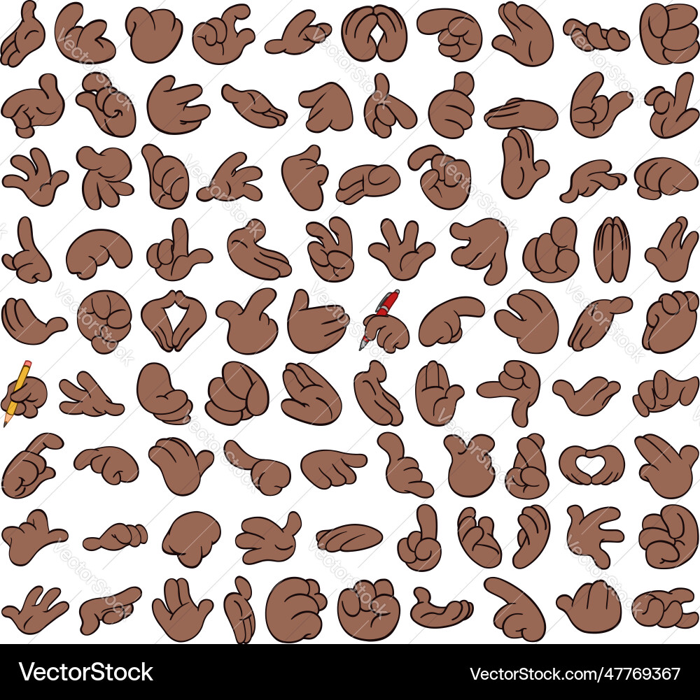 Cartoon Black Hands Set - Gesture Collection Vector Image