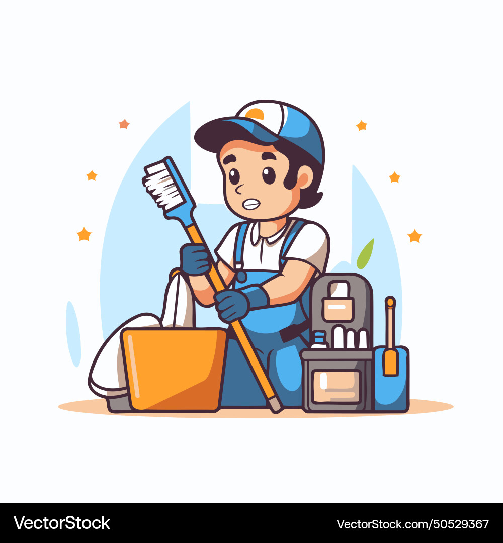 Cleaning service worker with tools Royalty Free Vector Image
