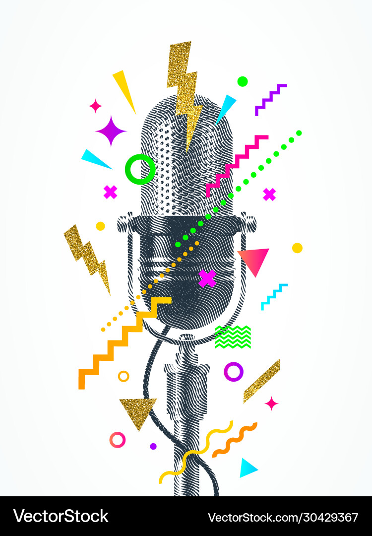 Engraved style retro microphone Royalty Free Vector Image