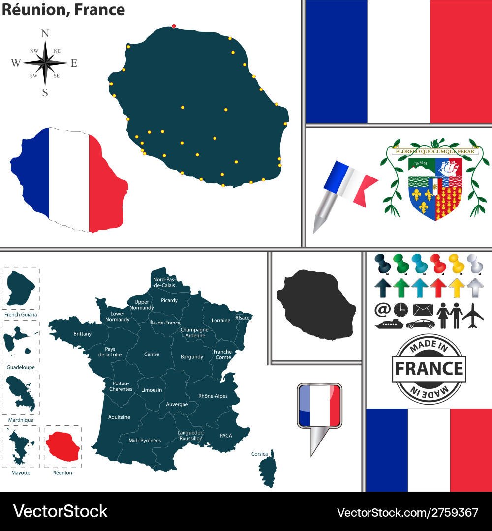 Map of reunion Royalty Free Vector Image - VectorStock