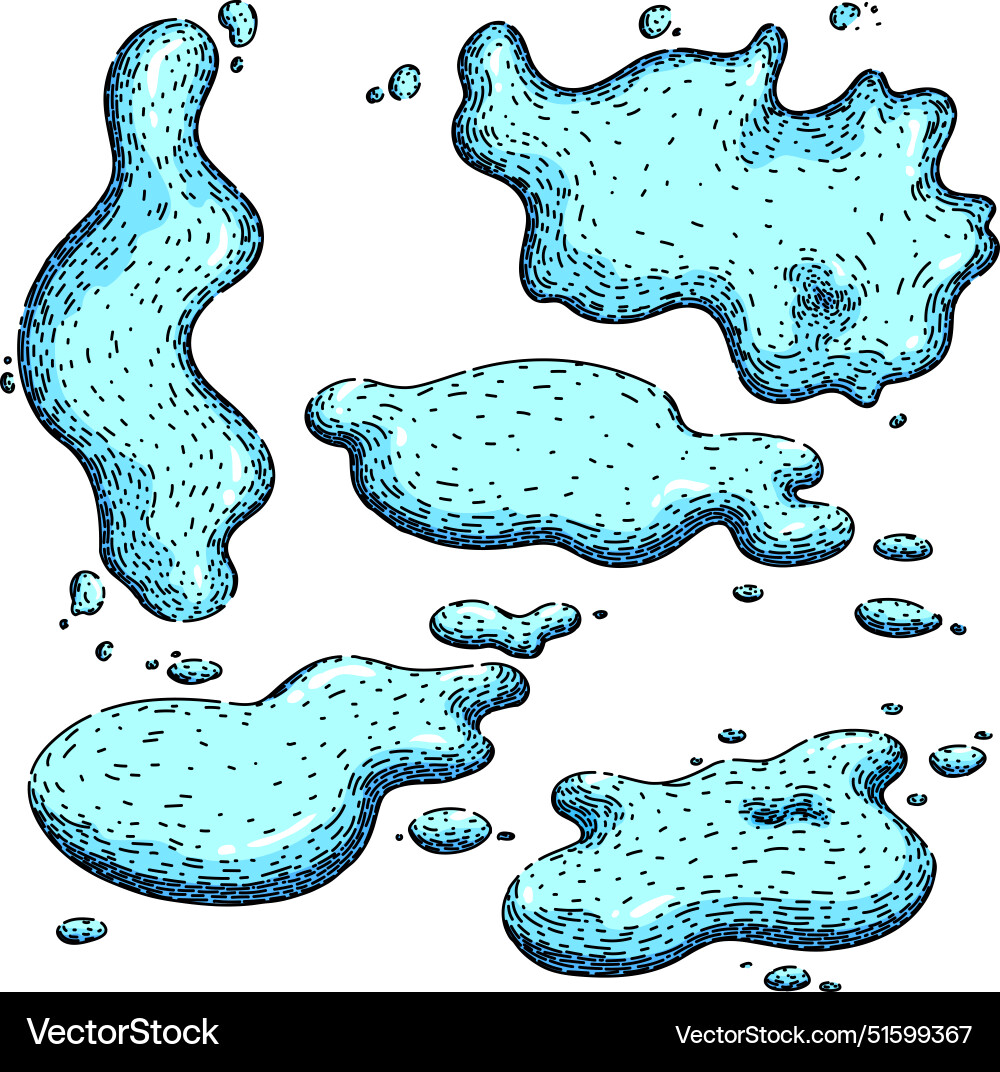 Water puddle set sketch hand drawn Royalty Free Vector Image