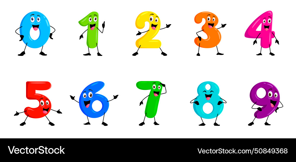 Cartoon funny math number characters mathematics Vector Image