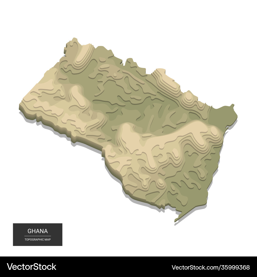Ghana map - 3d digital high-altitude topographic Vector Image