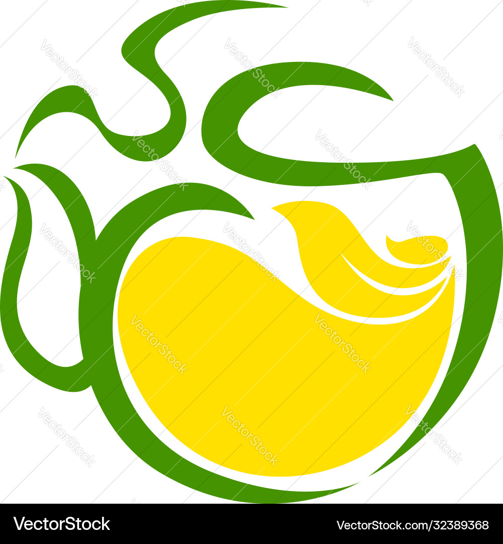 Grüner Tee mit Zitrone und Kräuterblättern Vektorbild