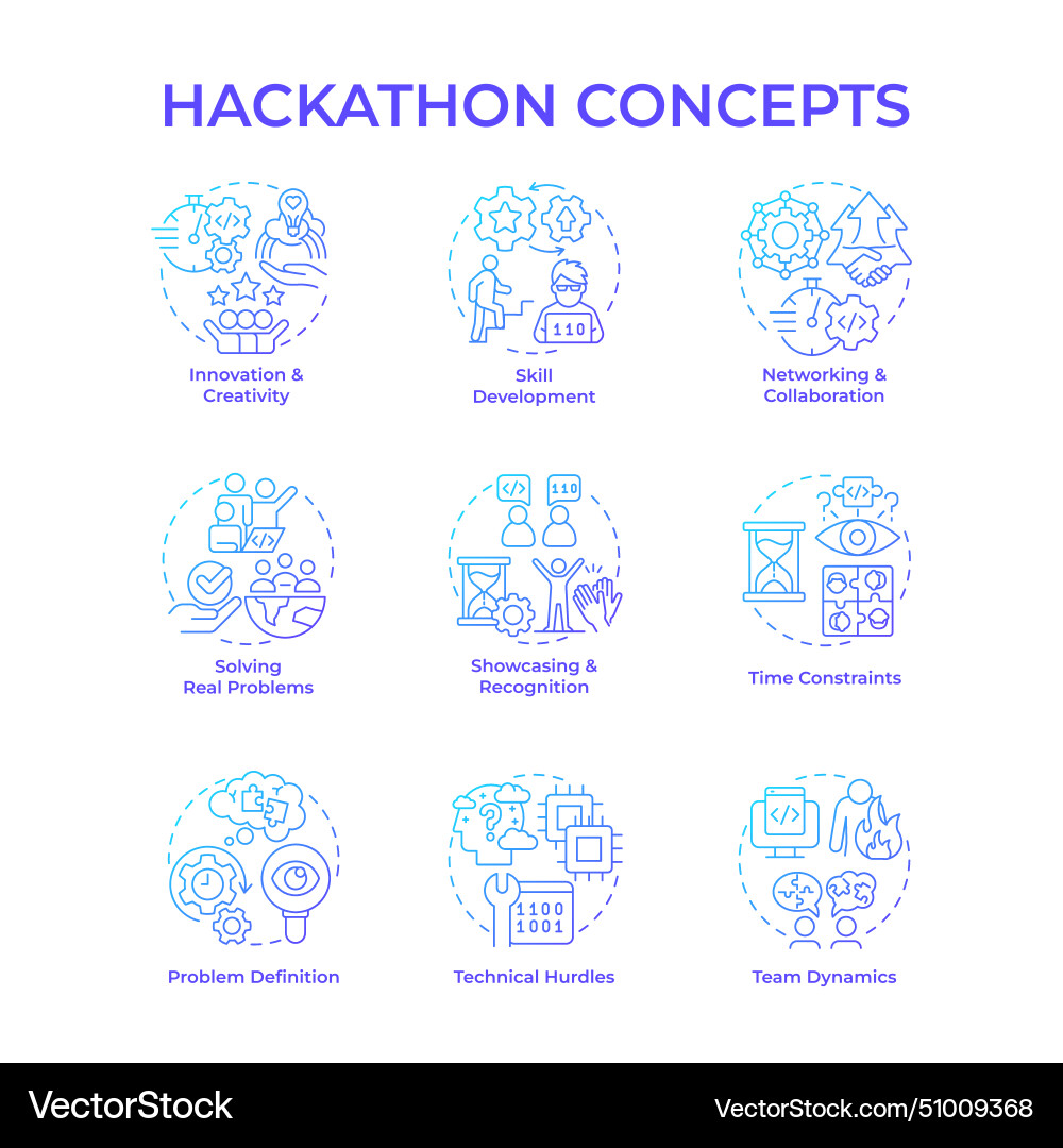 Hackathon blue gradient concept icons Royalty Free Vector Hackathon blue gradient concept icons Royalty Free Vector